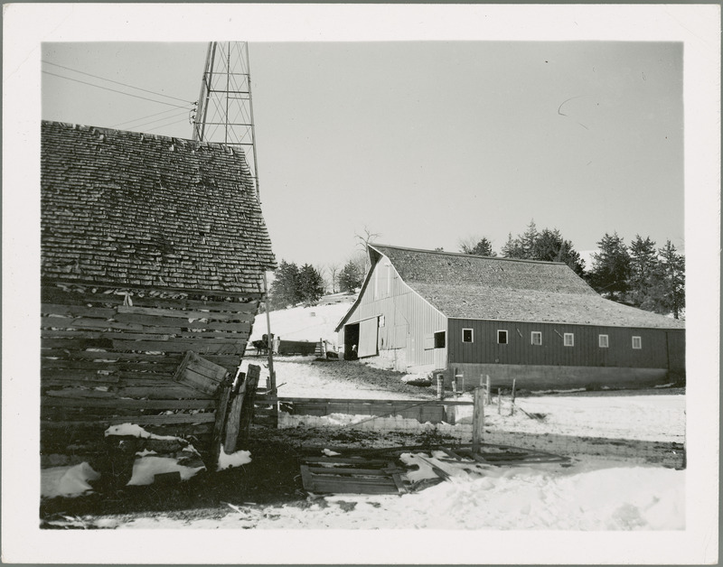 Barn, corn crib, electrical tower and animals on an Agriculture ...