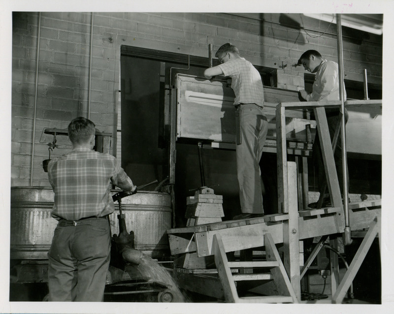 Three students working on a project in the Hydraulics Lab, 1957 | Iowa ...