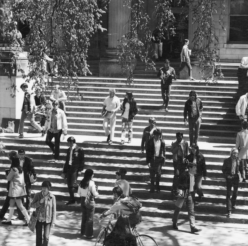 Many students walking down the steps of Curtiss Hall, 1971 | Iowa State ...