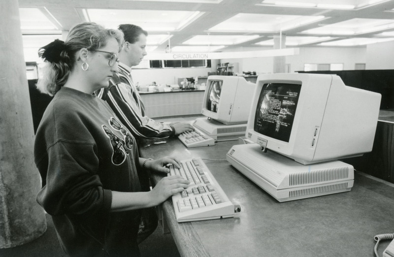 Two students using computer stations for research | Iowa State ...